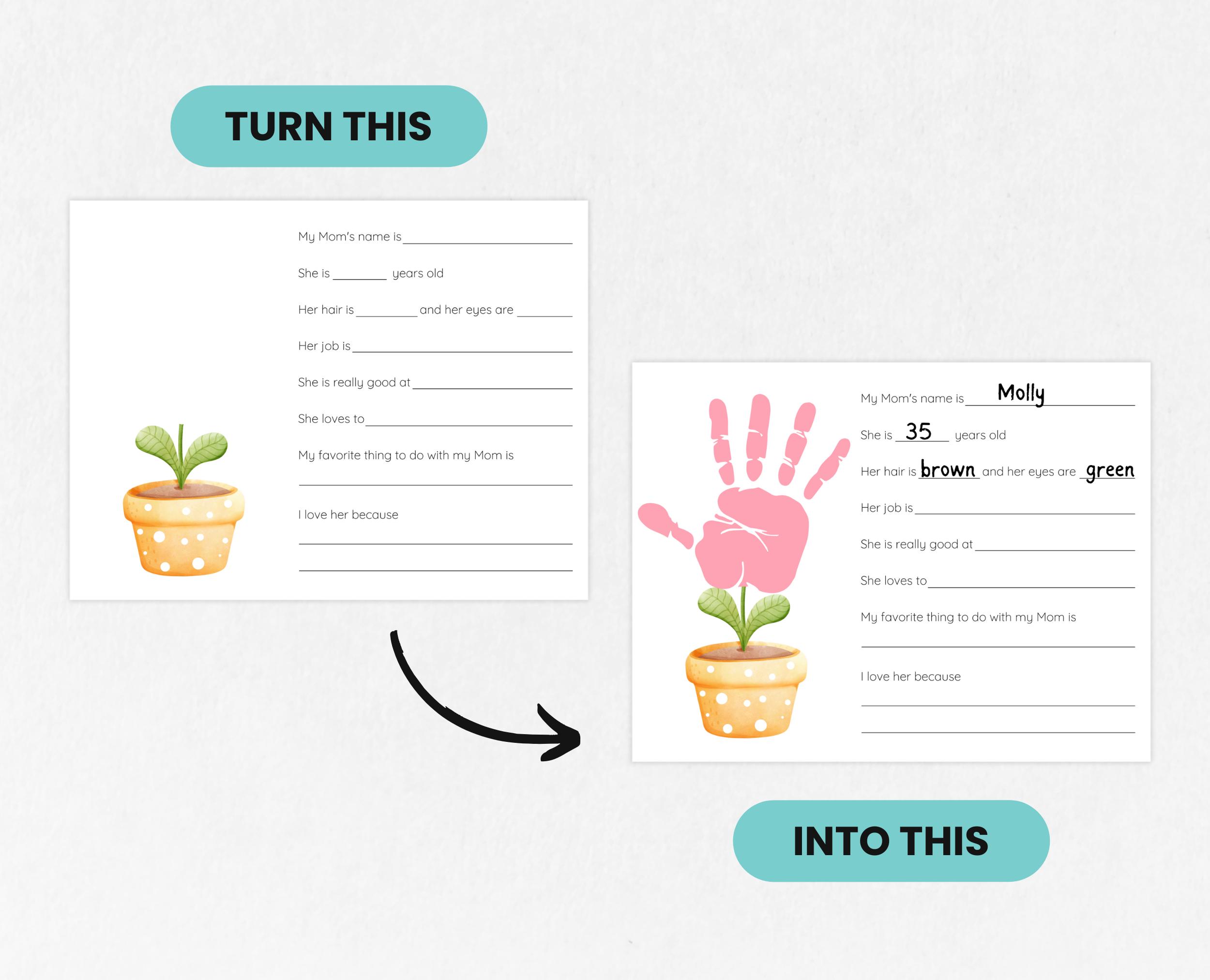 All About My Mom Handprint Craft, Mom Questionnaire, Mother's Day Gift ...