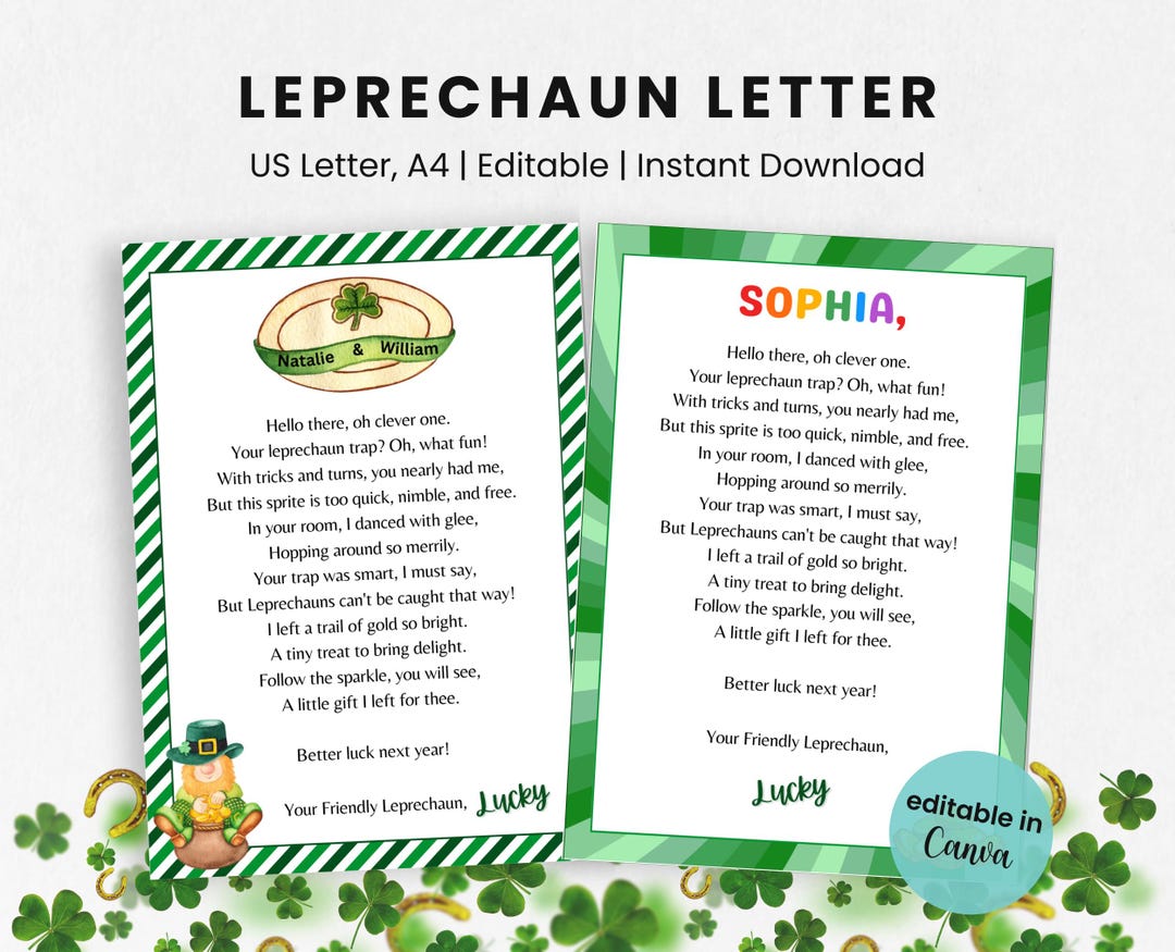 Editable Leprechaun Trap Letter, Letter From Leprechaun, Printable ...