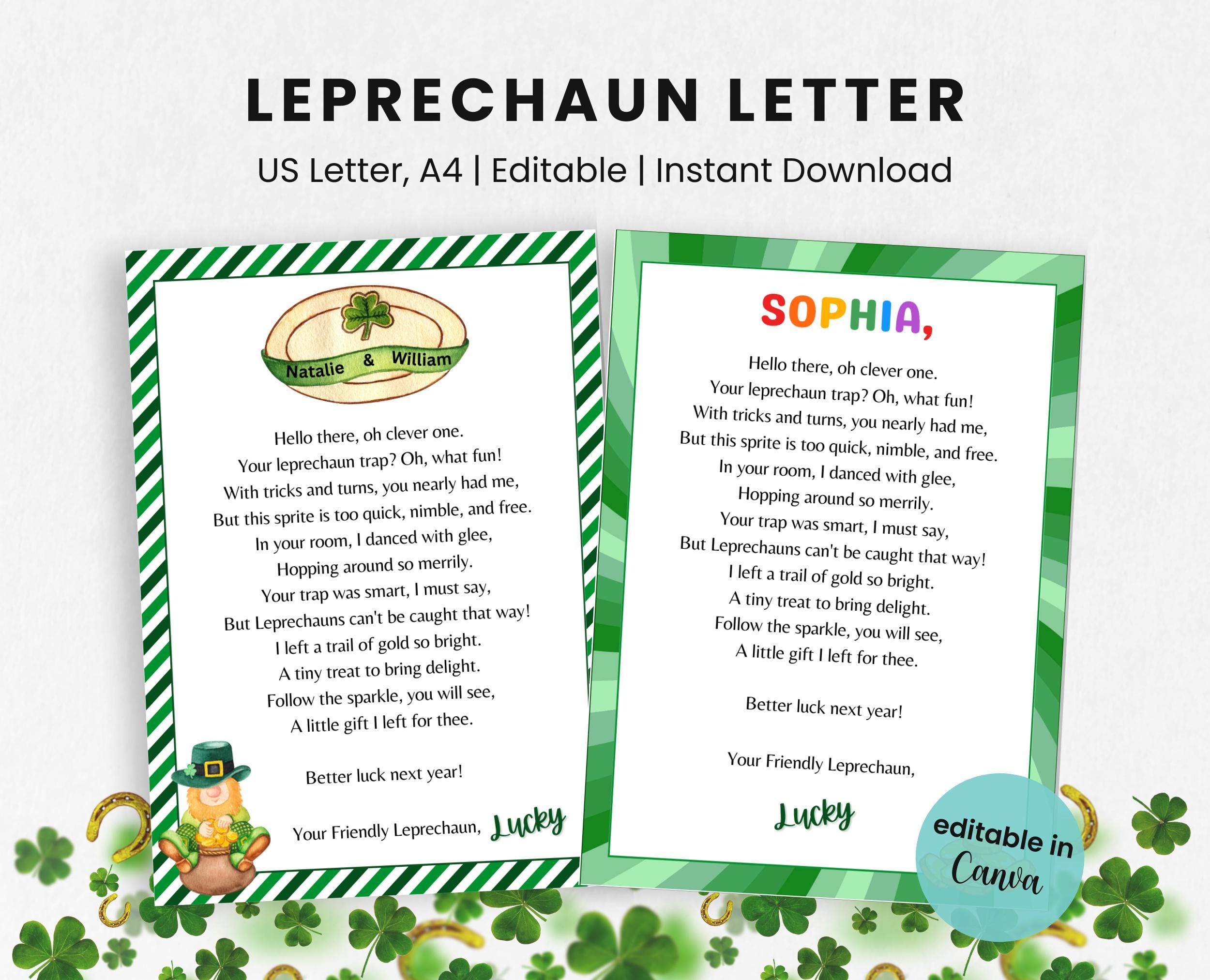 Editable Leprechaun Trap Letter, Letter From Leprechaun, Printable ...