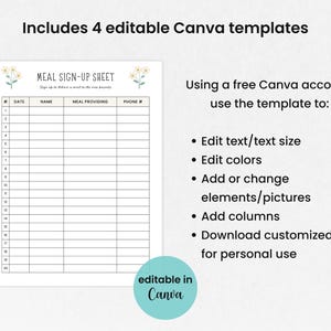 Editable Meal Sign up Sheet, Meal Train Signup Sheet Printable ...