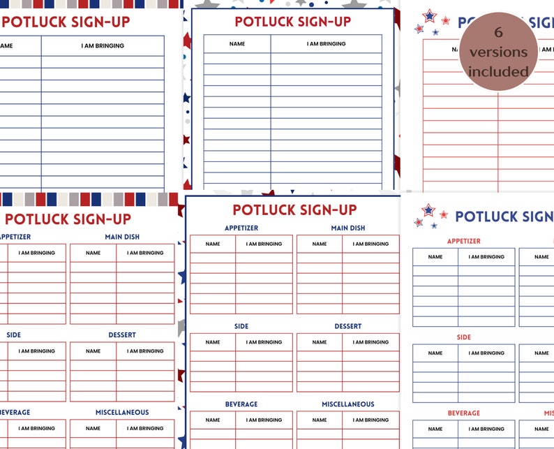 Editable Potluck Sign up Sheet, 4th of July Party, Office Potluck Party ...