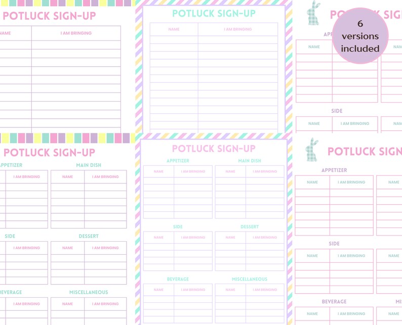 Easter Potluck Sign up Sheet, Office Potluck Party Printable, Printable ...