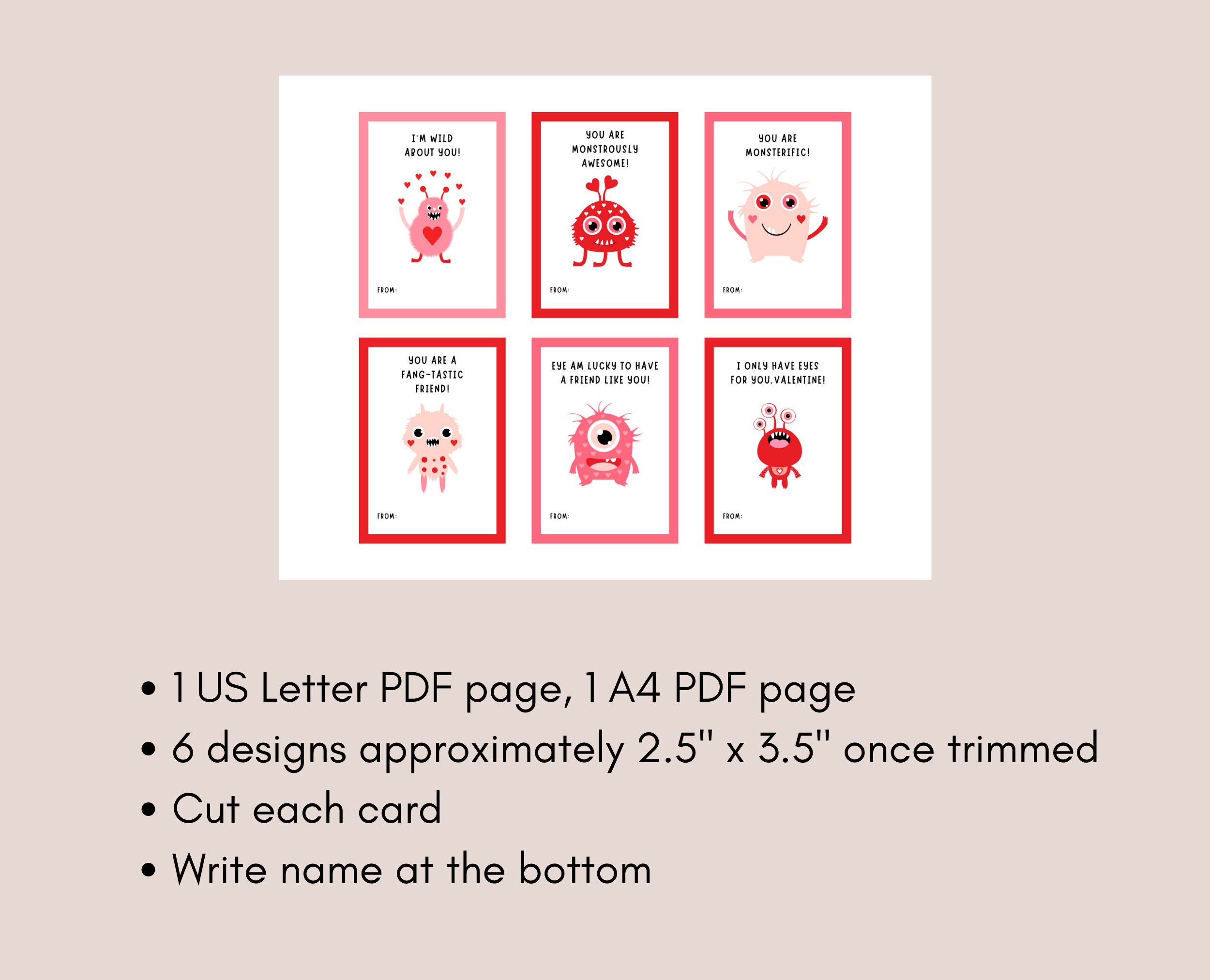 Monster Class Valentines, Printable School Valentines, Valentine's Day ...