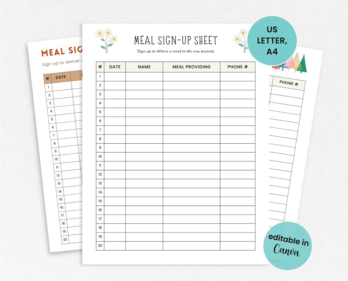 Editable Meal Sign up Sheet, Meal Train Signup Sheet Printable ...