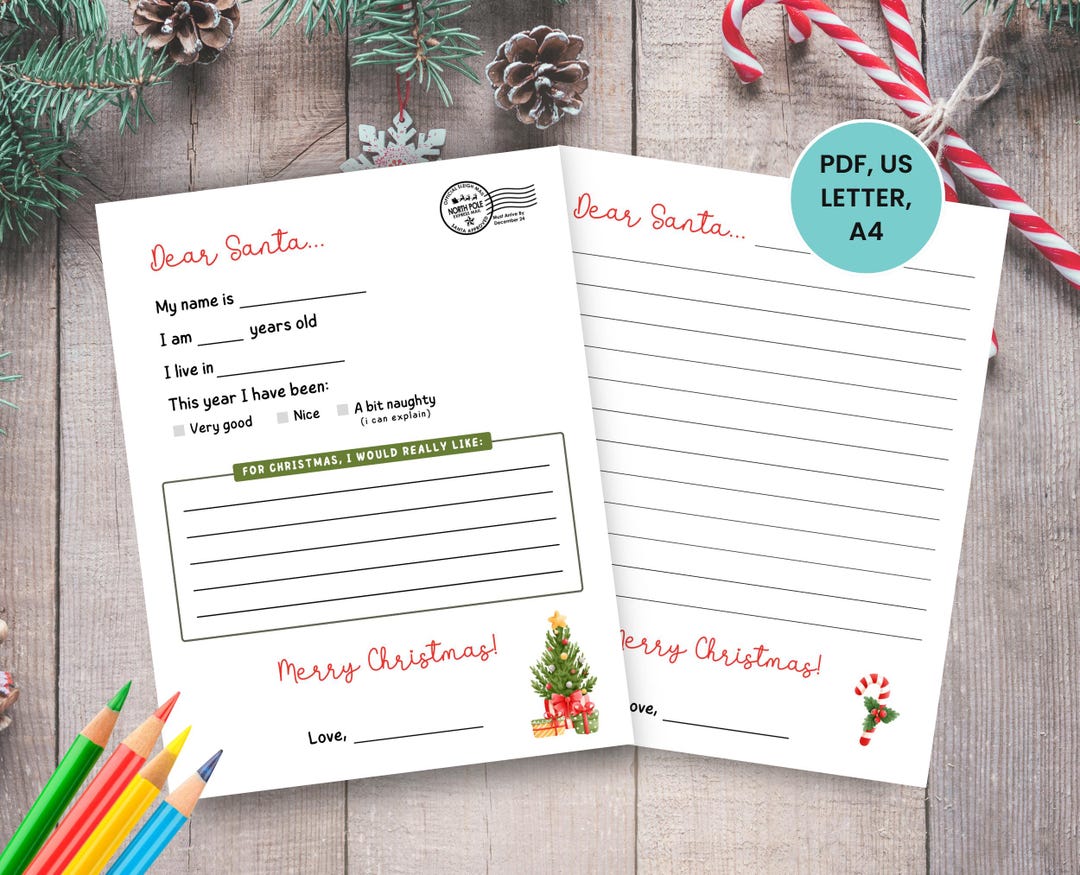 Dear Santa Letter, Printable Letter to Santa, Christmas Activity for ...