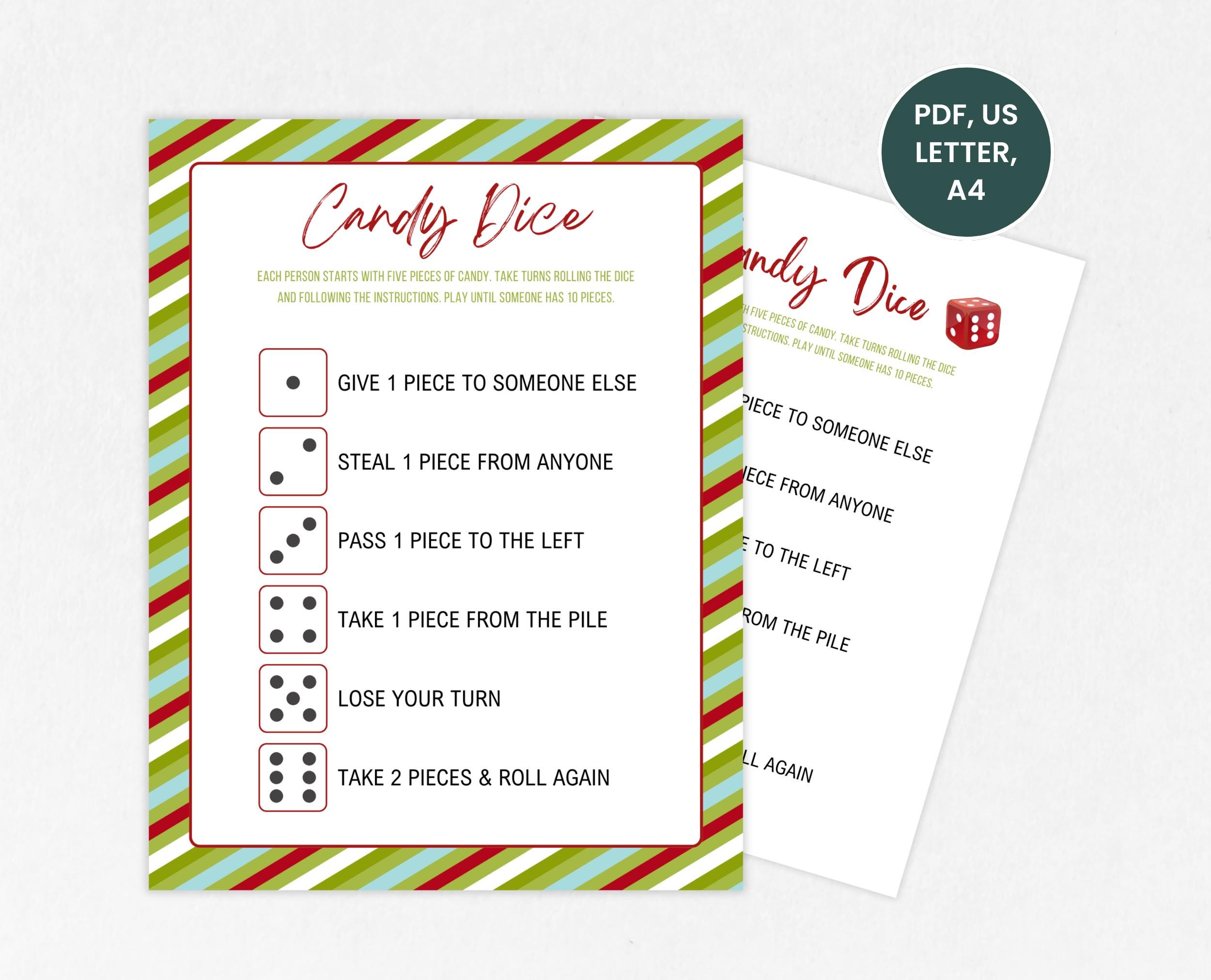 Christmas Candy Dice Game Printable, Christmas Dice Game, Christmas Eve ...