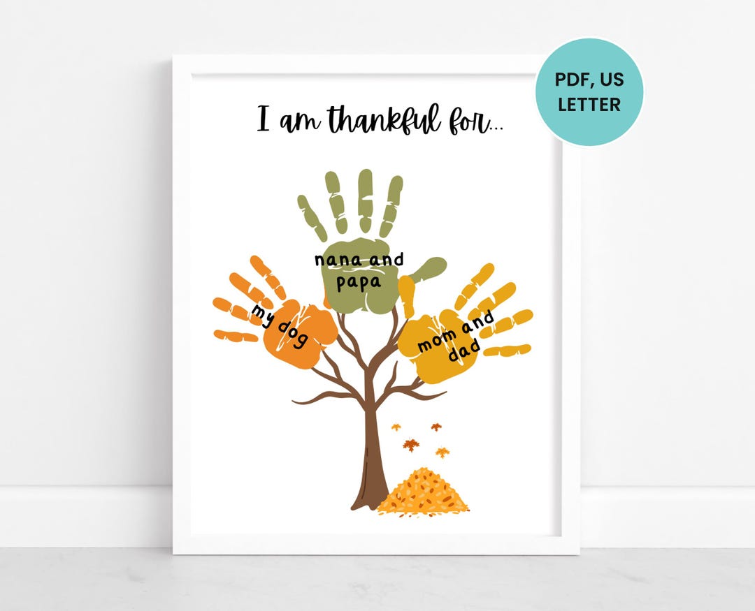 Fall Tree Handprint Art Template, Fall Handprint Craft, I Am Thankful ...