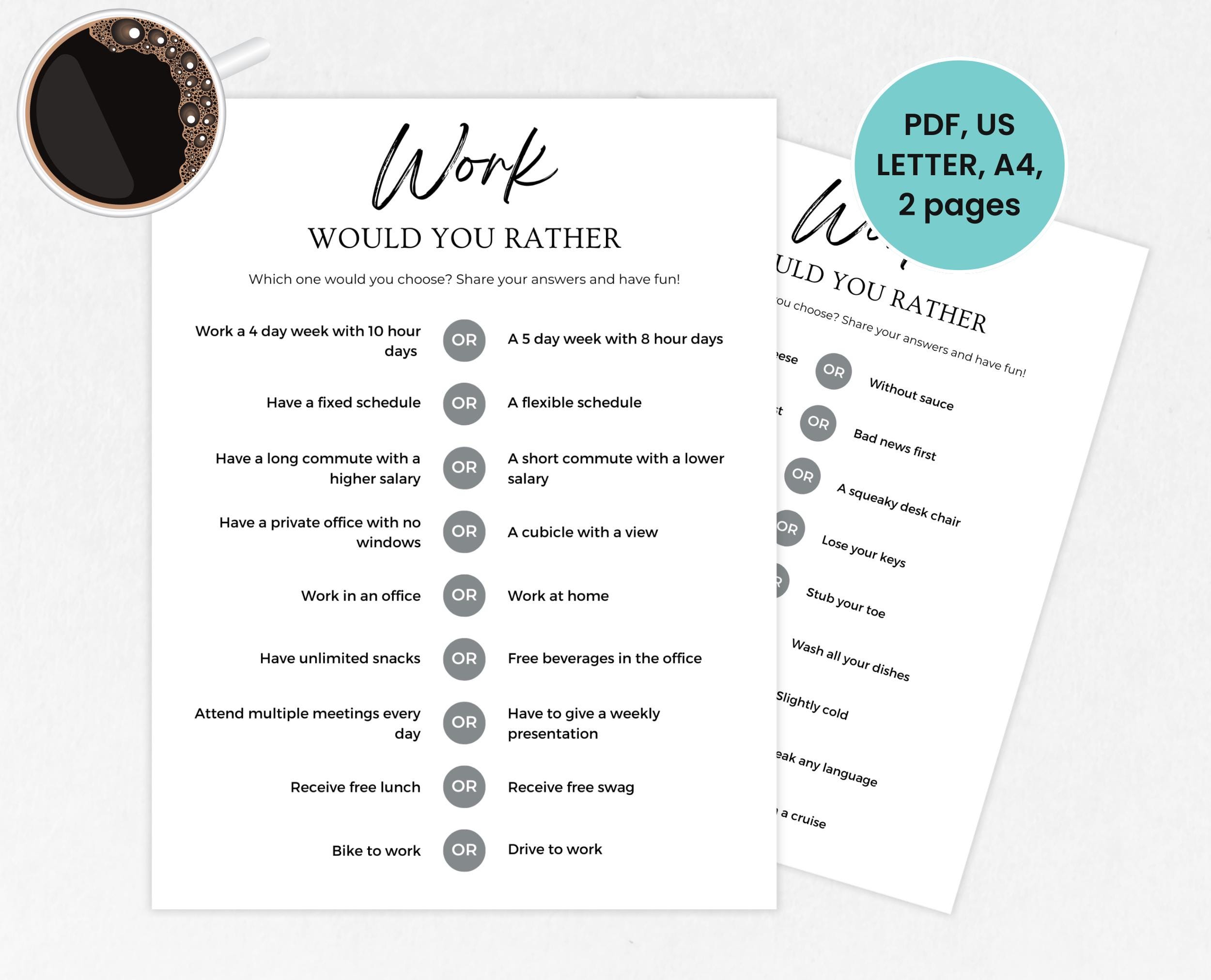 Work Would You Rather Game, Printable Office Party Game, Team Building ...
