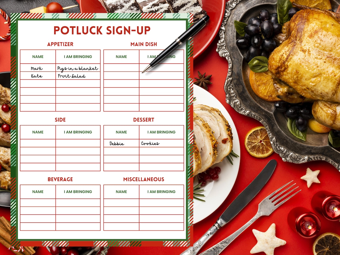 Editable Christmas Potluck Sign up Sheet, Office Potluck Party ...