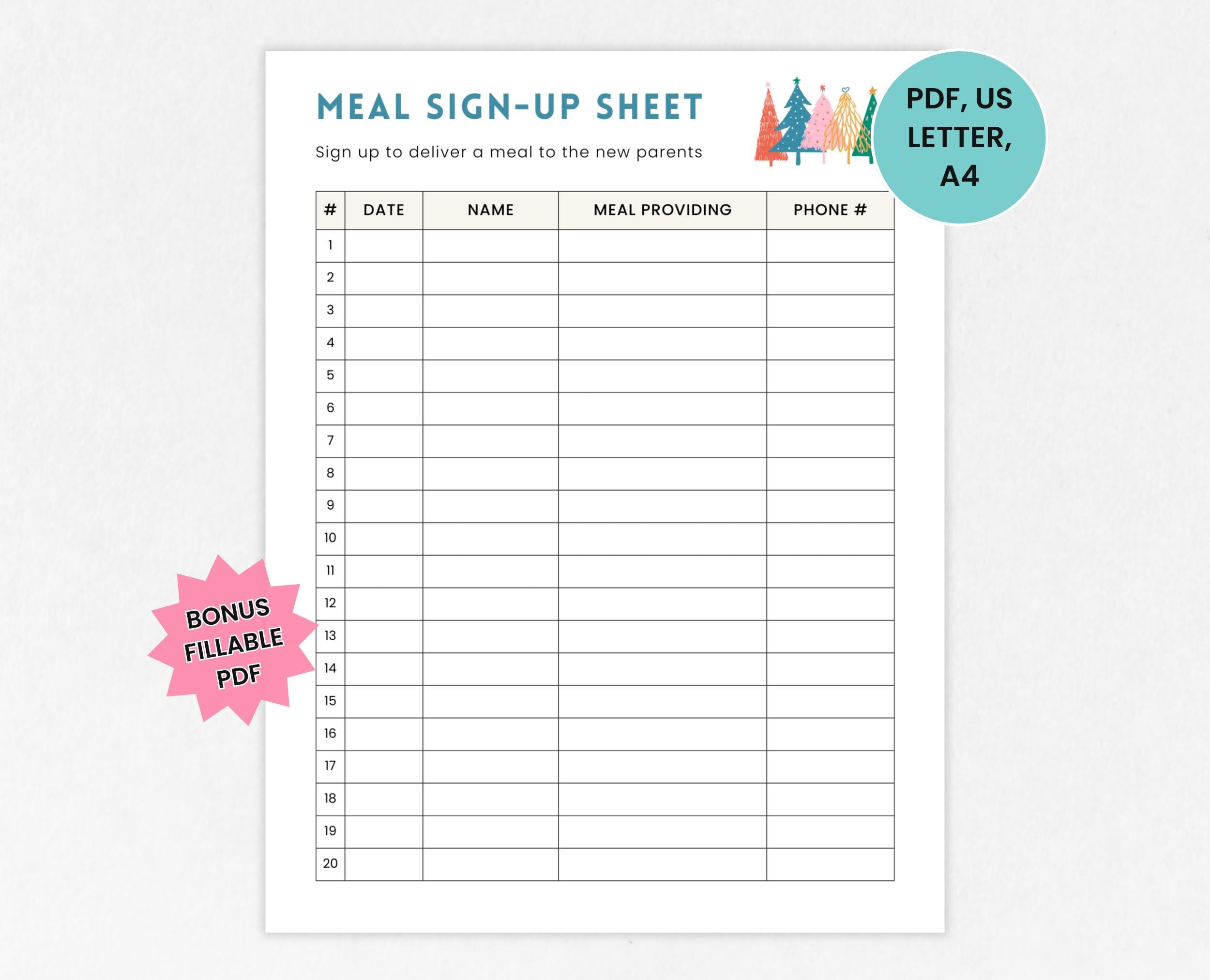 Meal Sign up Sheet, Winter Meal Train Signup Sheet Printable, Food ...