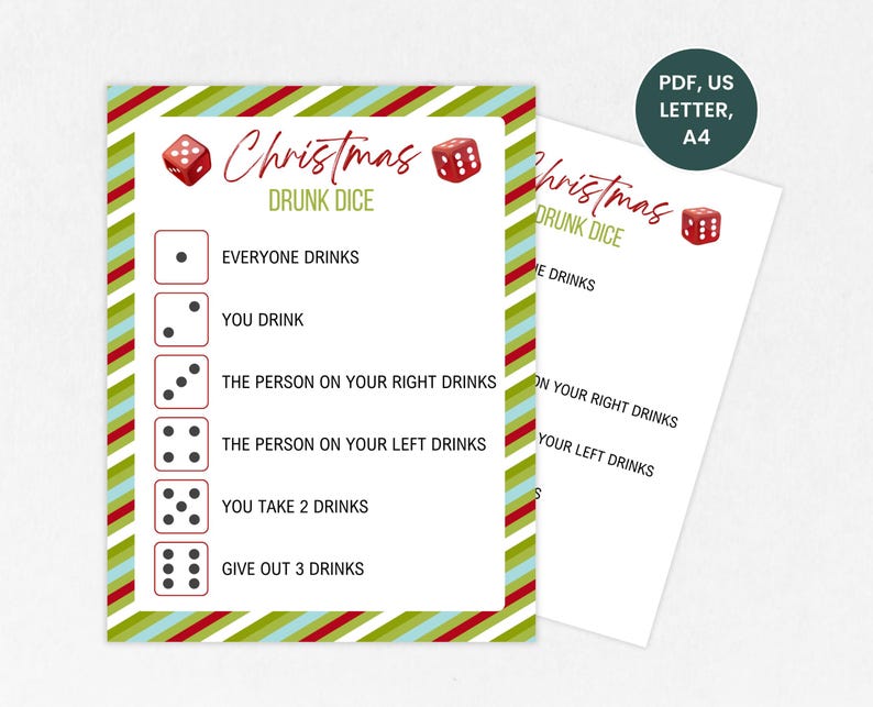 Drunk Dice Game Printable, Christmas Dice Game, Party Drinking Game ...