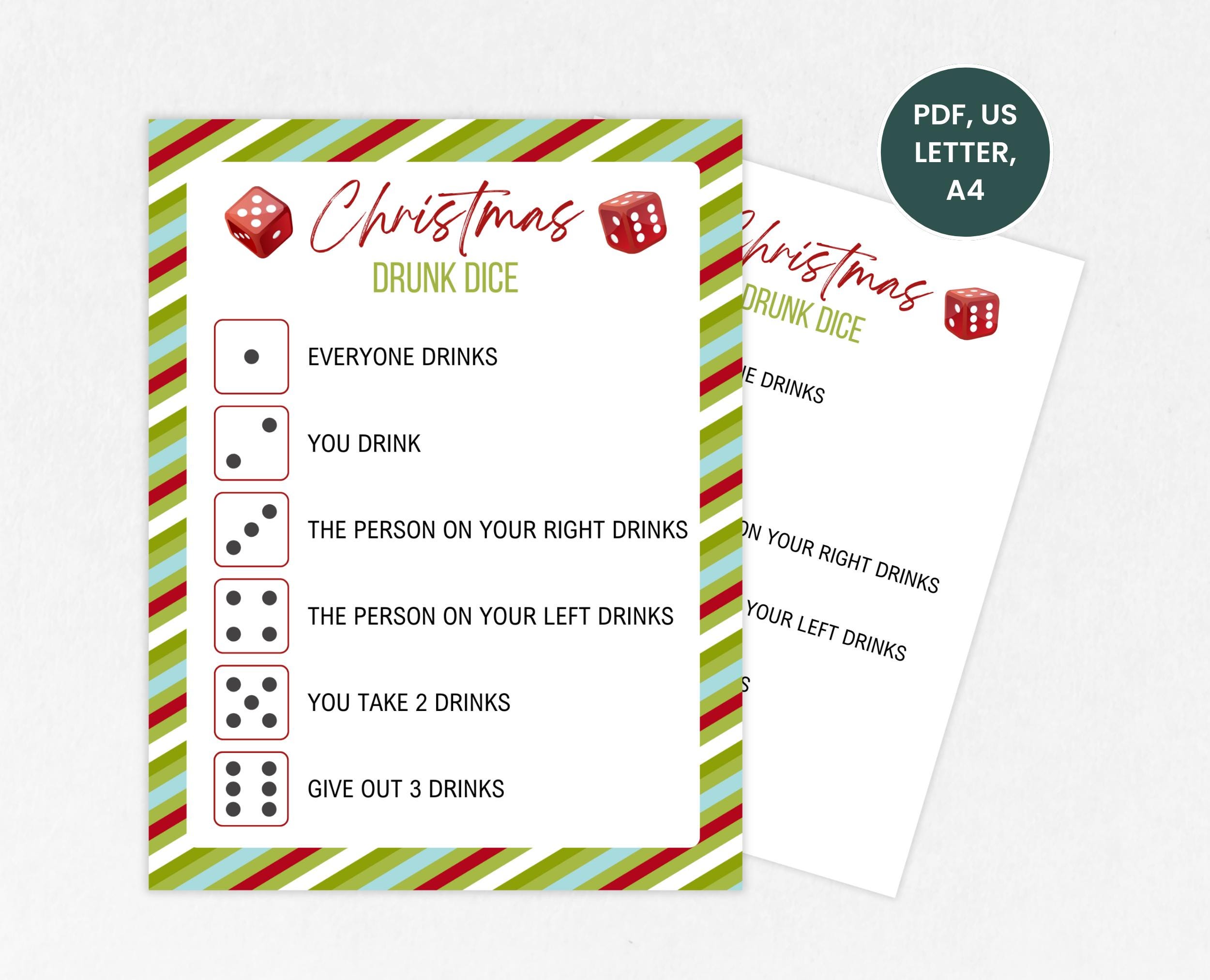 Drunk Dice Game Printable, Christmas Dice Game, Party Drinking Game ...