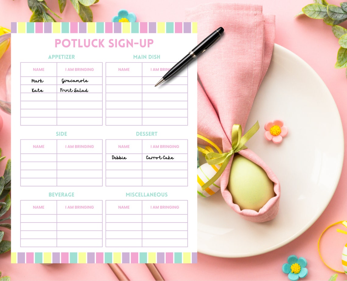 Easter Potluck Sign up Sheet, Office Potluck Party Printable, Printable ...