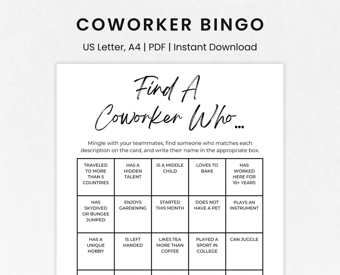 Coworker Bingo, Work Bingo, Office Bingo Printable, Bingo Game for ...
