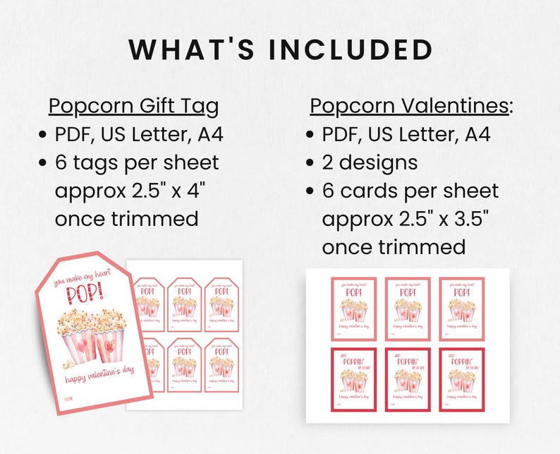 Popcorn Valentine Tag, Printable School Valentines, Kids Valentines ...