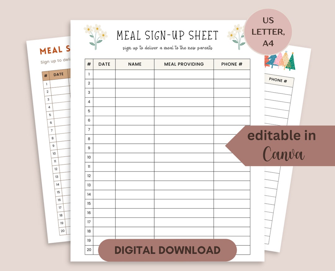 Editable Meal Sign up Sheet Meal Train Signup Sheet - Etsy Australia