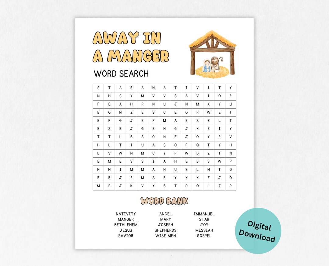 Nativity Printable Word Search, Bible Word Search, Printable Word ...