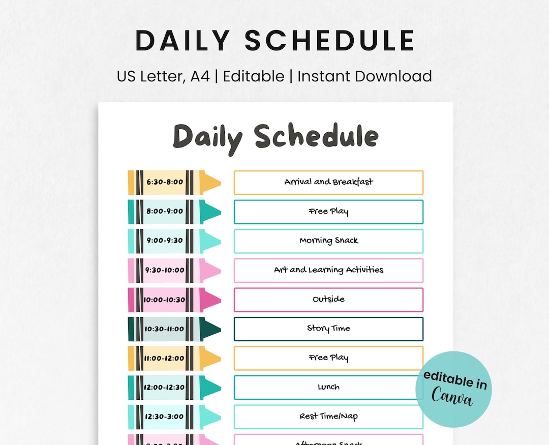 Editable Daily Schedule Template, Daycare Schedule, Preschool Class ...