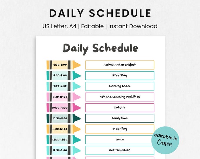 Editable Daily Schedule Template, Daycare Schedule, Preschool Class ...