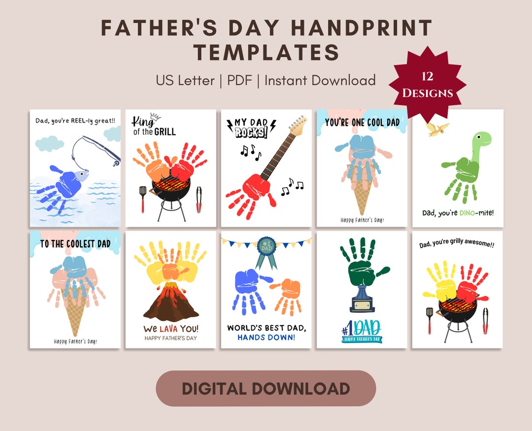 Handprint Templates for Dad, Daddy Handprint Art, Father's Day ...