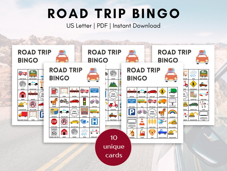 Road Trip Bingo, Printable Bingo Cards, Scavenger Hunt for Kids, Road ...