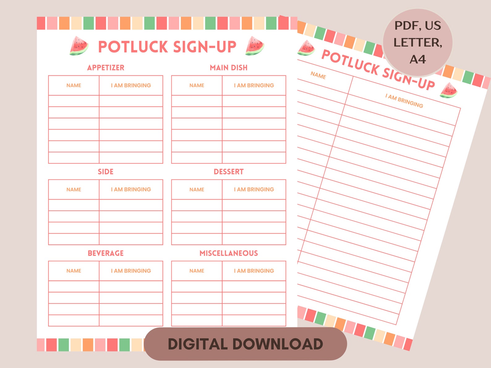 Potluck Sign up Sheet Office Potluck Party Printable Summer - Etsy