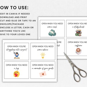 Editable Open When Cards for College Students, Open When Letters ...