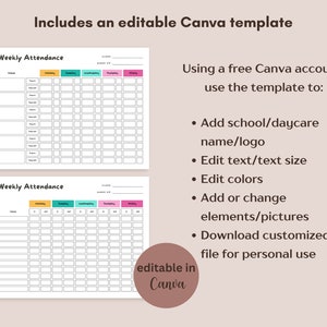 Editable Weekly Attendance and Daily Schedule Bundle, Daycare Sign In ...
