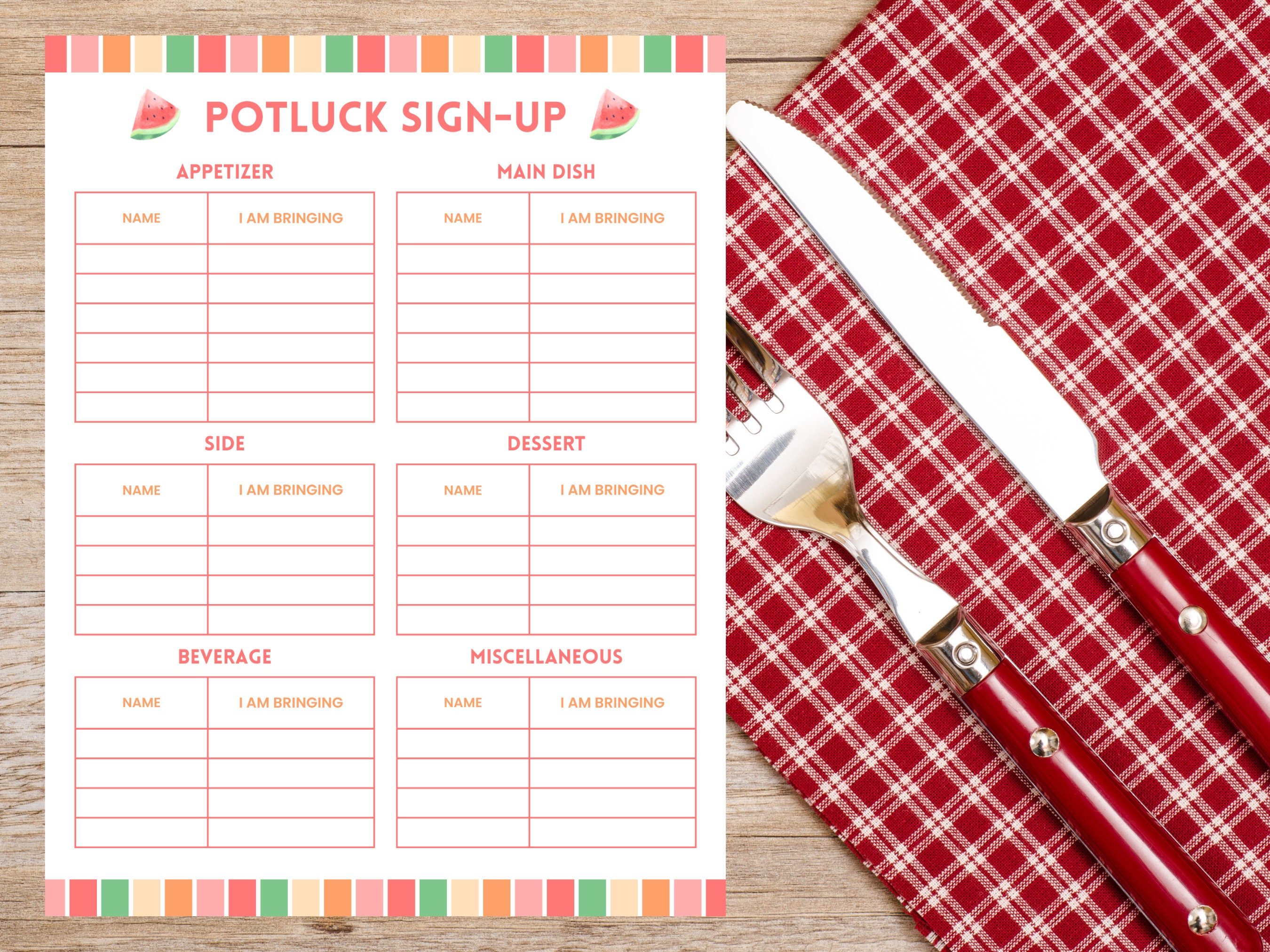 Potluck Sign up Sheet, Office Potluck Party Printable, Summer Party ...
