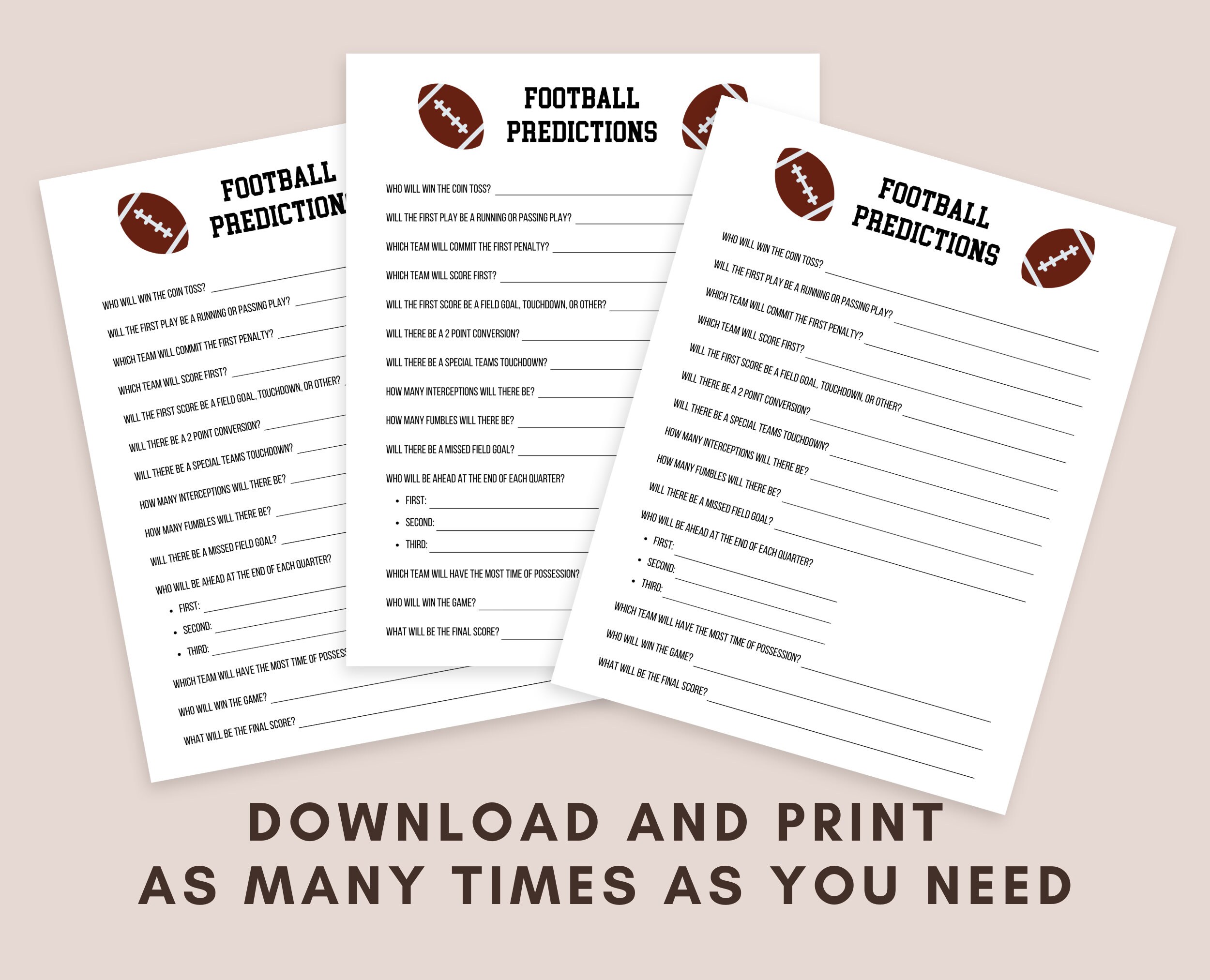 Football Predictions Guessing Game, Football Party Game for Kids and ...