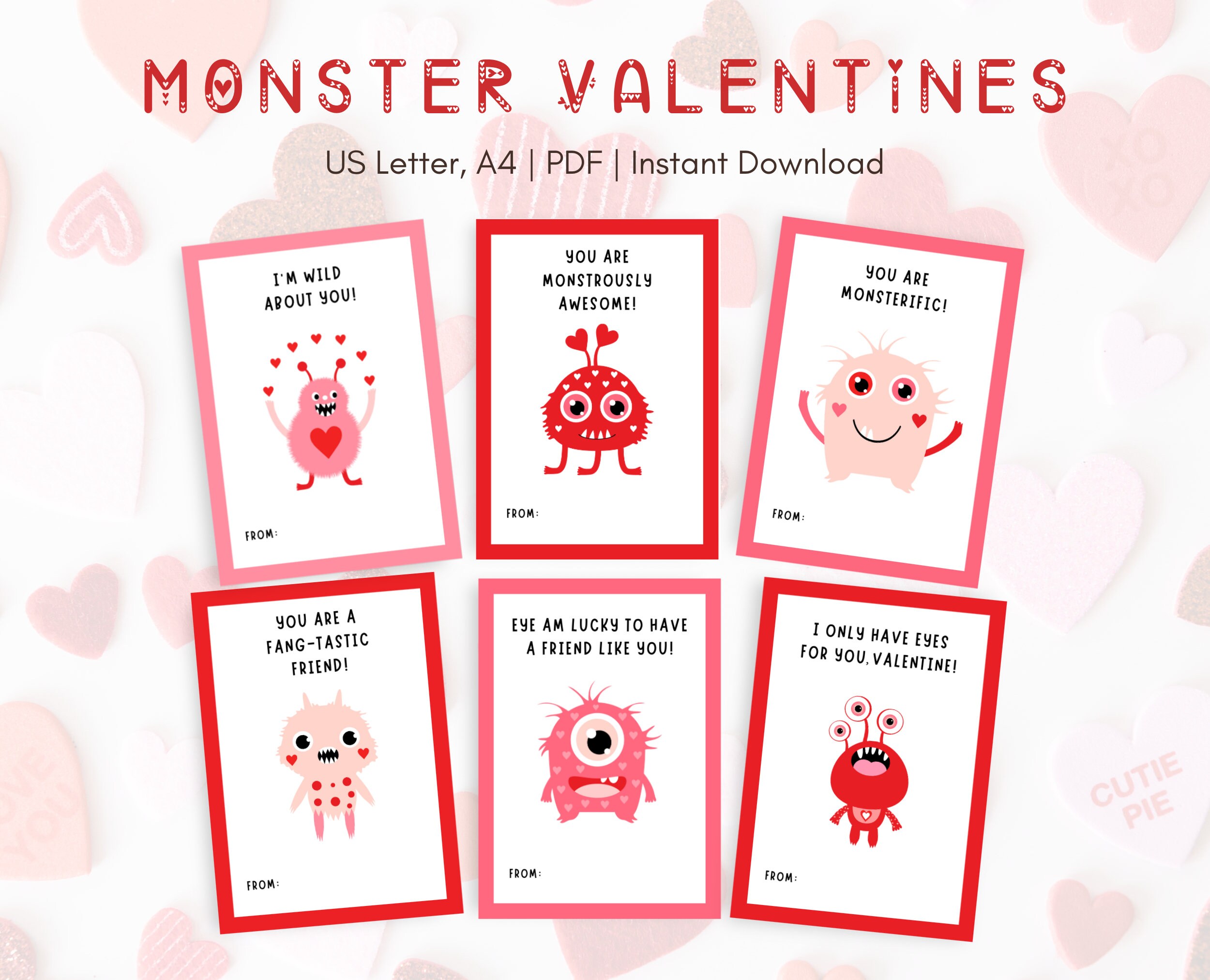 Monster Class Valentines, Printable School Valentines, Valentine's Day ...