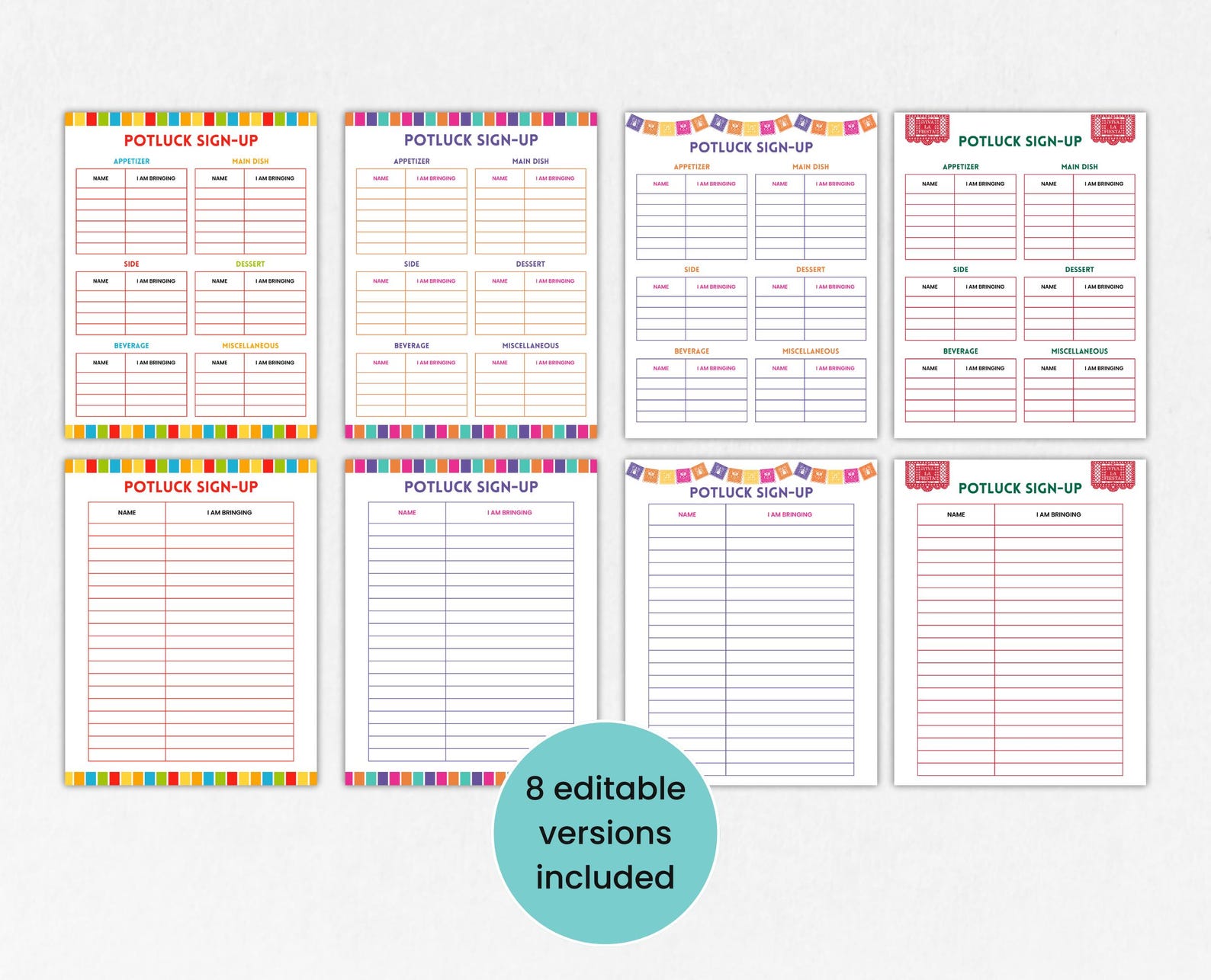 Editable Fiesta Potluck Sign up Sheet, Office Potluck Party Printable ...