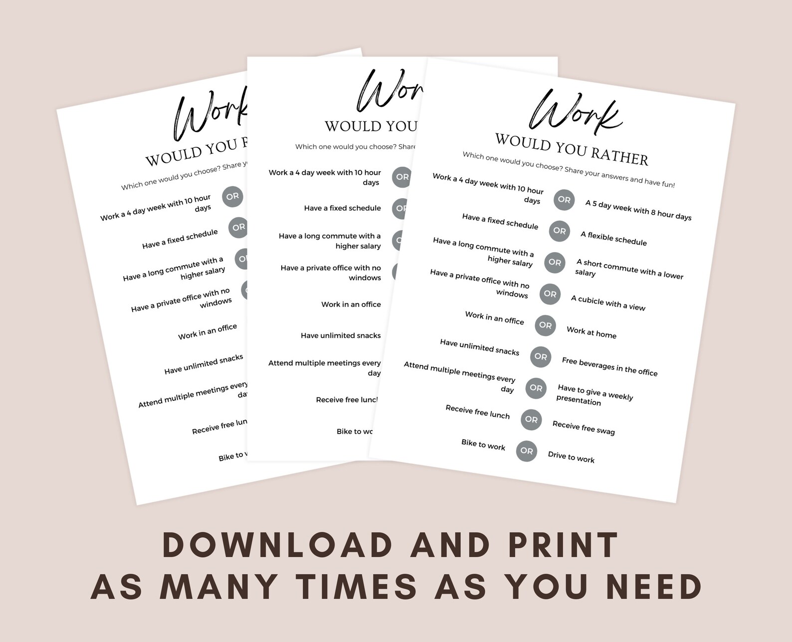 Work Would You Rather Game, Printable Office Party Game, Team Building ...