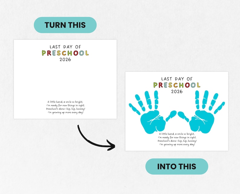 Last Day of Preschool Handprint Art, Preschool Graduation Handprint ...