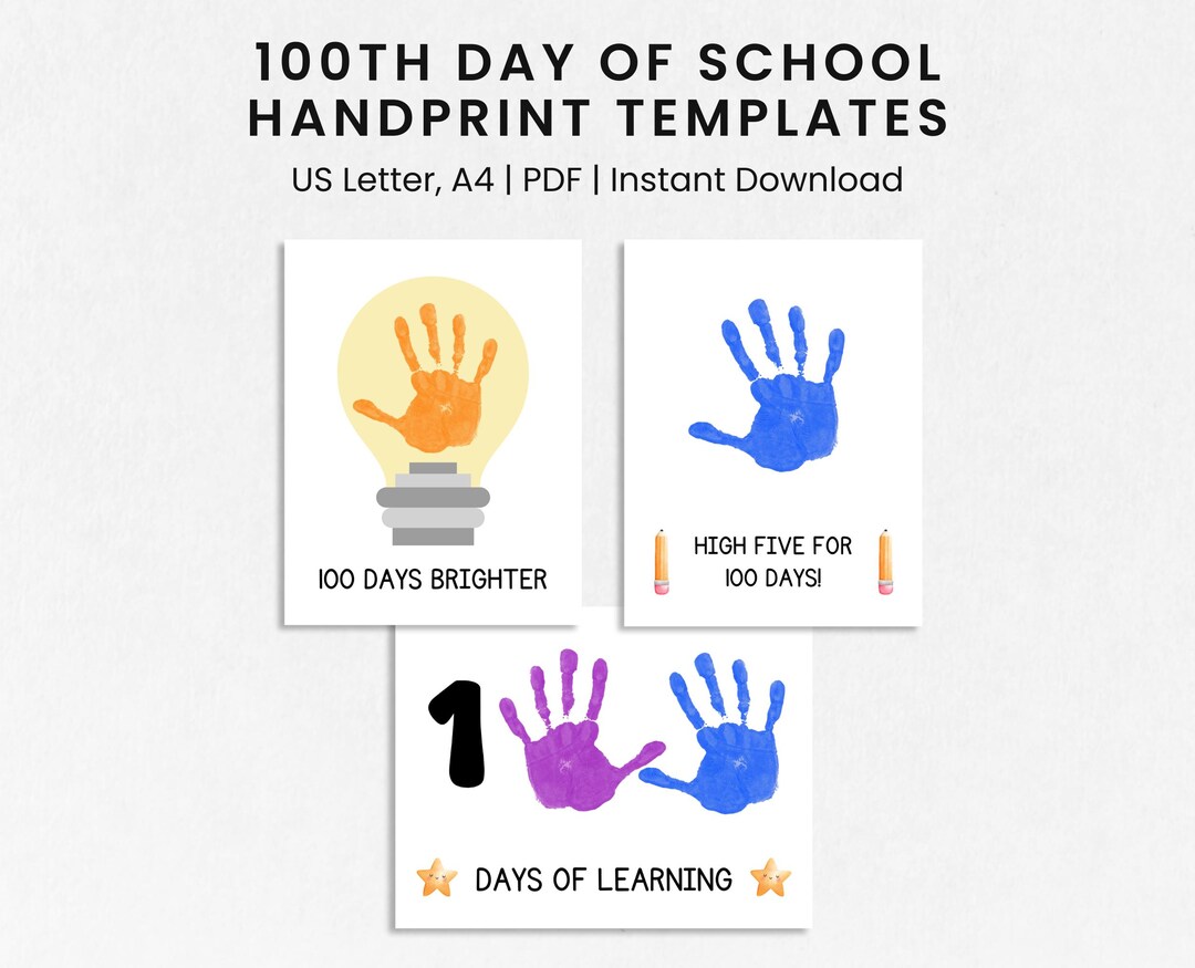 100 Days of School Handprint Craft Templates, 100th Day of School ...