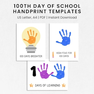 100 Days of School Handprint Craft Templates, 100th Day of School ...
