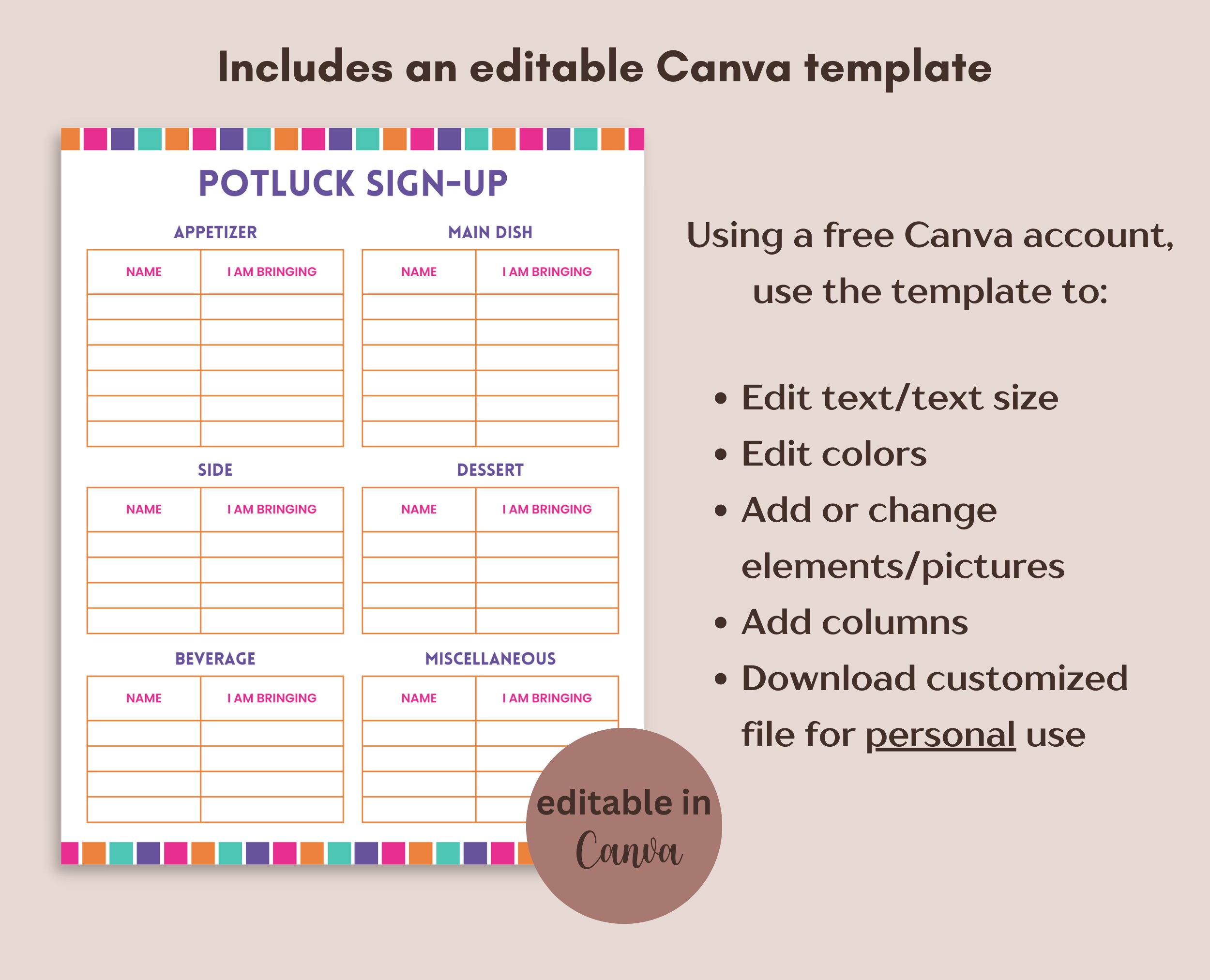 EDITABLE Fiesta Potluck Sign up Sheet, Office Potluck Party Printable ...