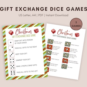 Christmas Gift Exchange Dice Game, Christmas Dice Game Printable, White ...