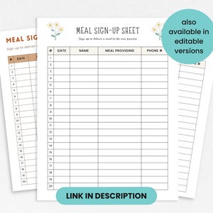 Meal Sign up Sheet, Winter Meal Train Signup Sheet Printable, Food ...