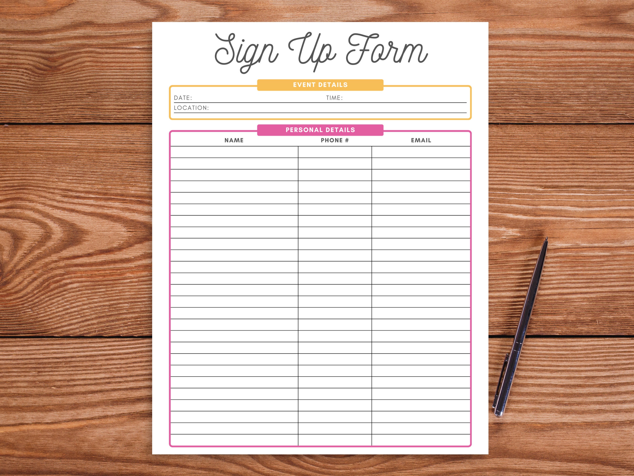 Sign up Sheet, Email Signup Sheet Printable, Summer Signup Form, Church ...