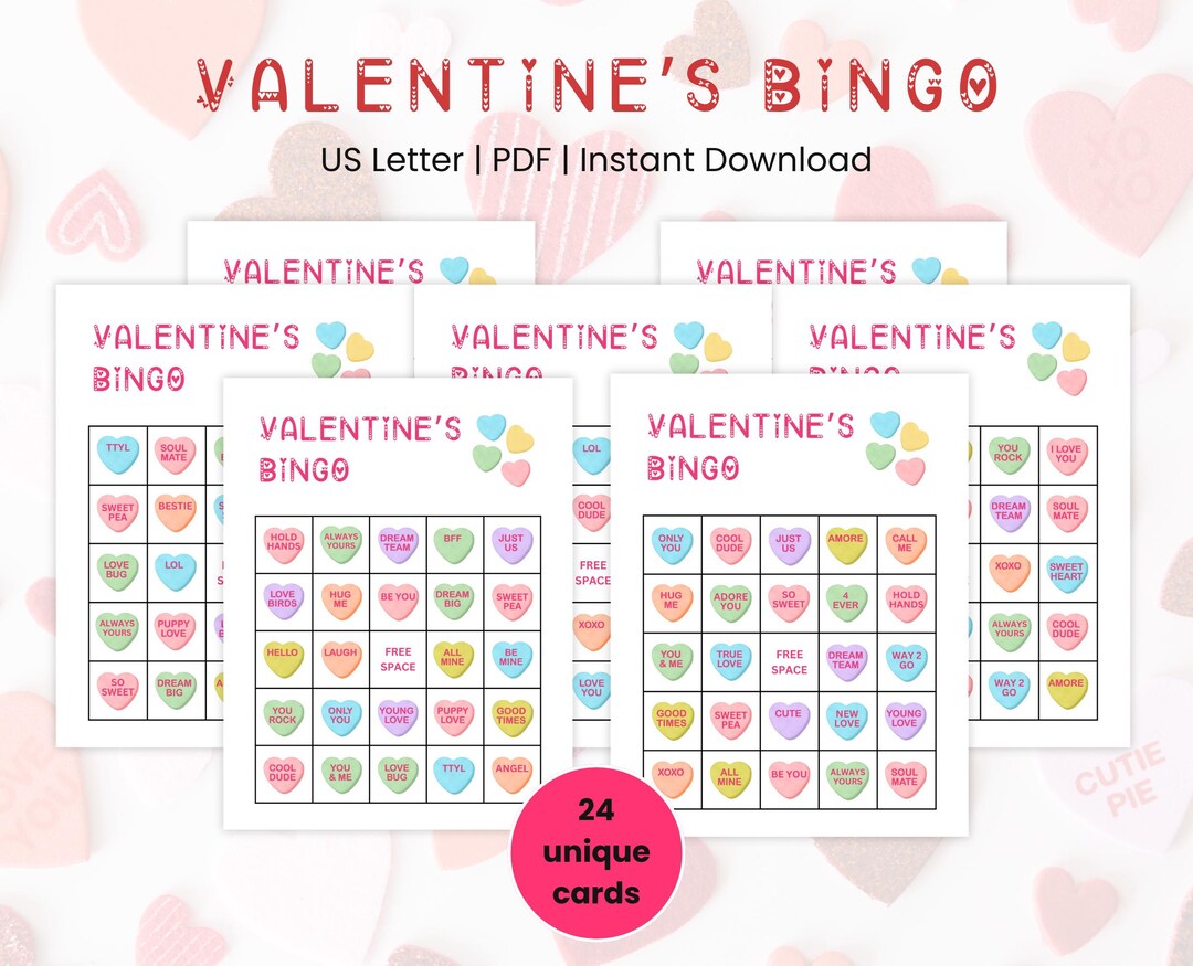 Valentine's Bingo, Valentines Bingo Printable, Conversation Hearts ...