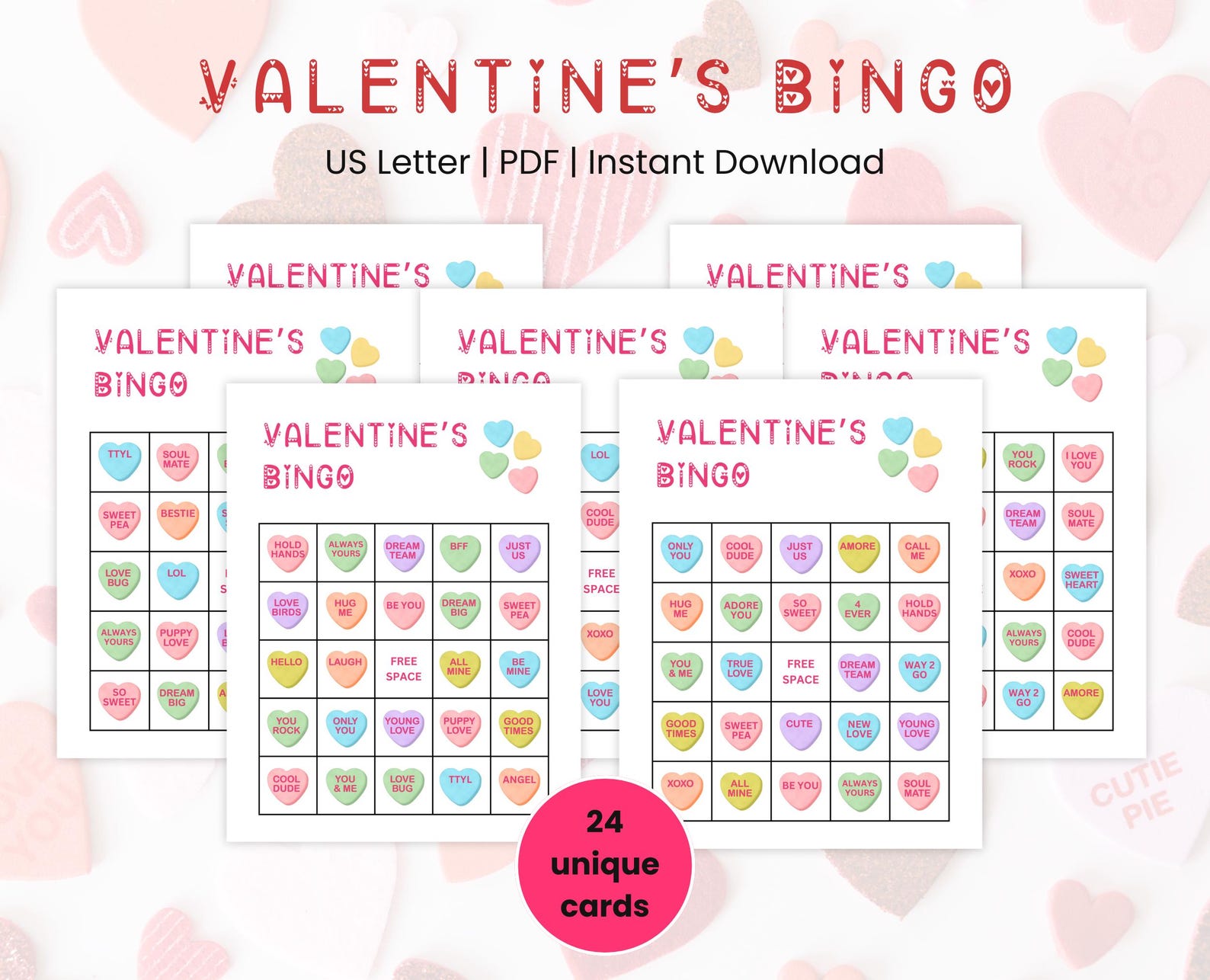 Valentine's Bingo, Valentines Bingo Printable, Conversation Hearts ...
