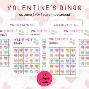 Valentine's Bingo, Valentines Bingo Printable, Conversation Hearts ...