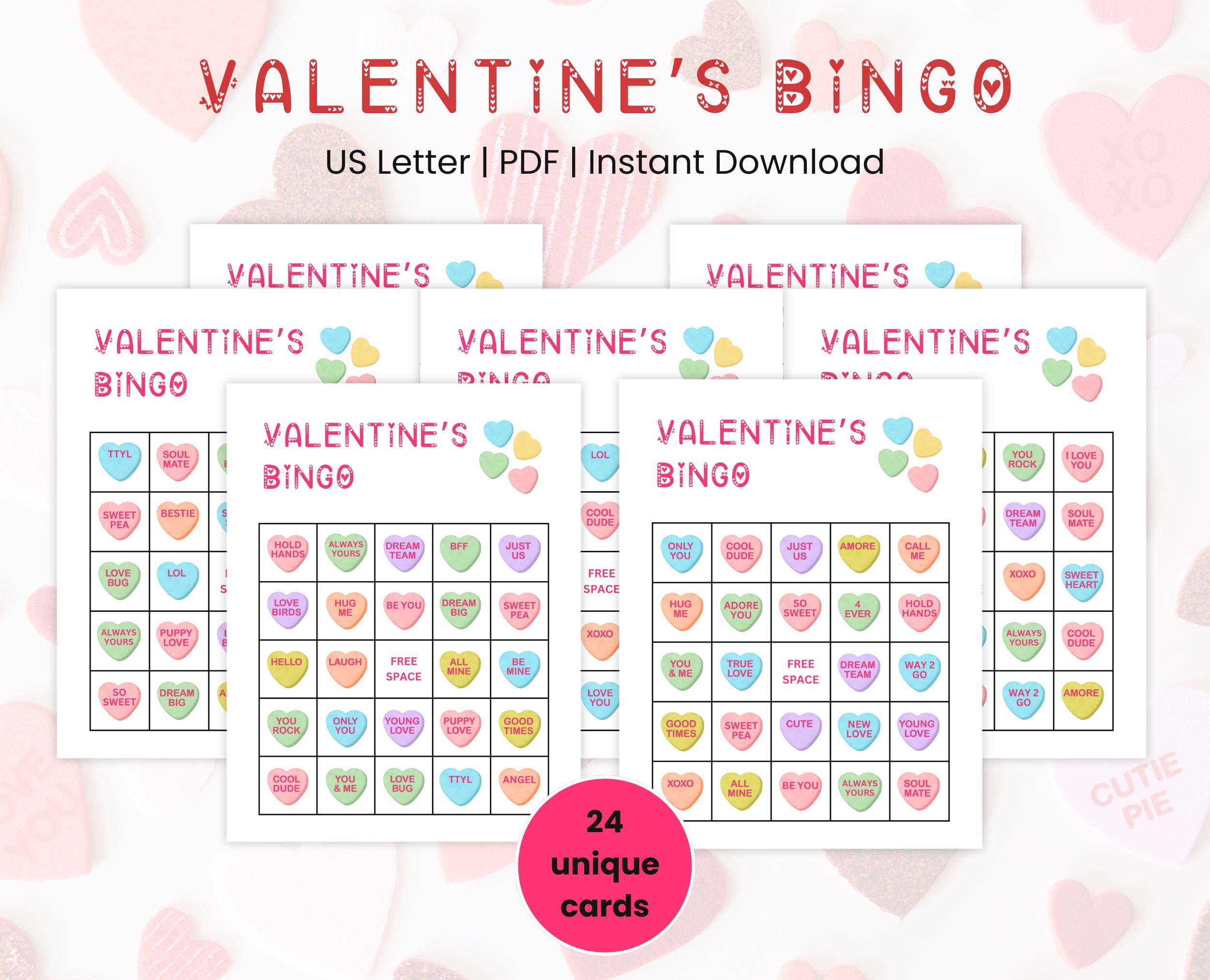 Valentine's Bingo, Valentines Bingo Printable, Conversation Hearts ...
