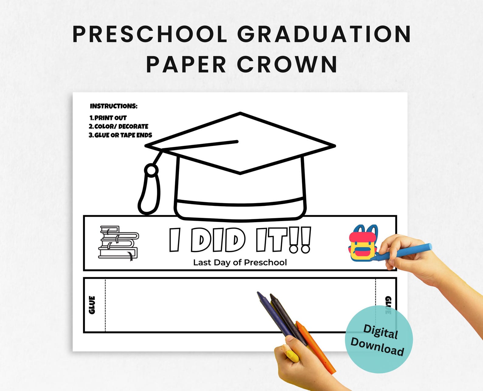 Last Day of Preschool Paper Crown, Paper Crown Craft for Kids, Prek ...
