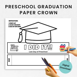 Last Day of Preschool Paper Crown, Paper Crown Craft for Kids, Prek ...