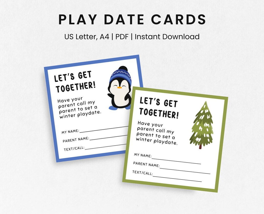 Winter Break Play Date Card, Printable Winter Playdate Card, Play Date ...