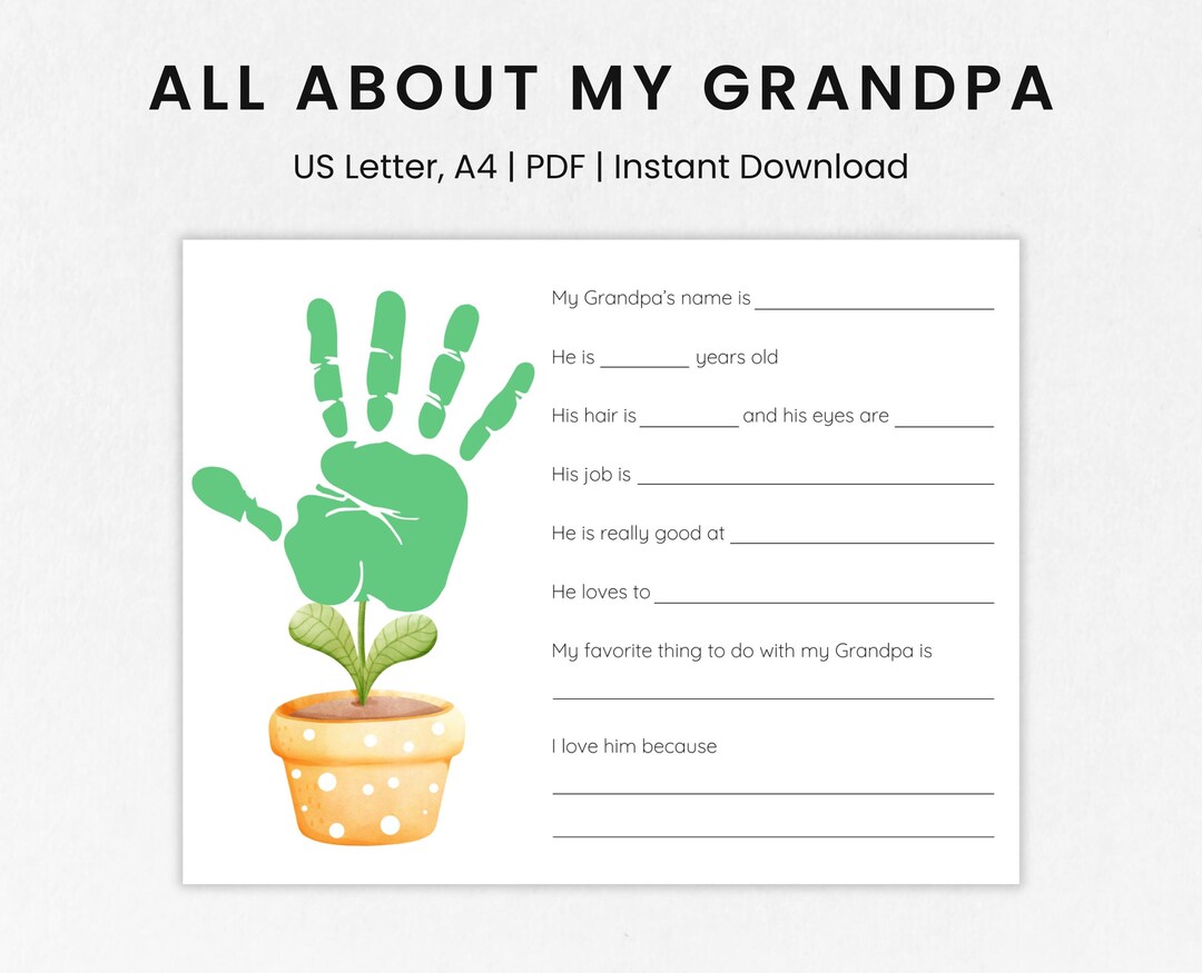 All About My Grandpa Handprint Craft, All About Papa, Grandpa ...