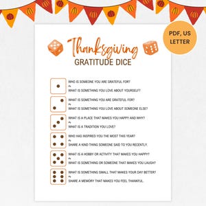 Thanksgiving Gratitude Dice Game Printable, Gratitude Dice Dinner ...