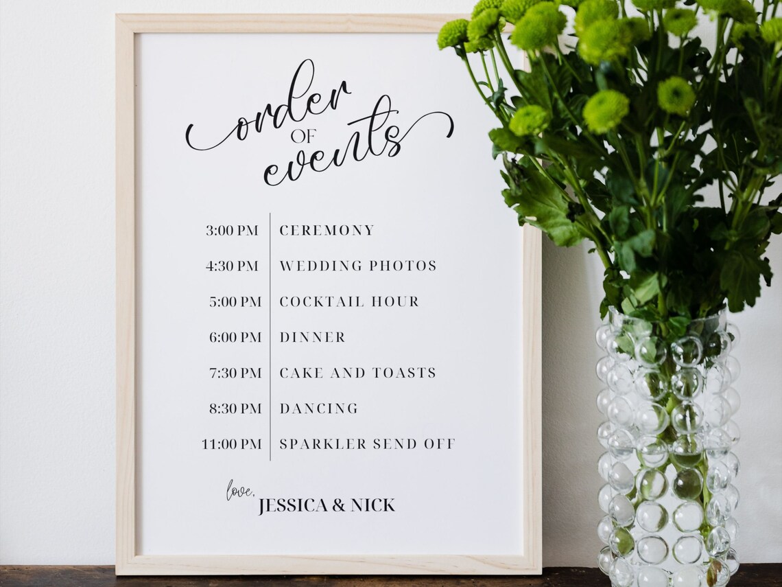 Wedding Order of Events Timeline Sign Template, Minimal Order of Events ...